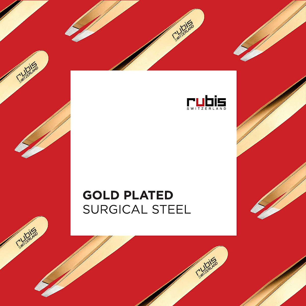 Rubis Classic Stainless Steel Slanted Tweezers for Precise Eyebrows and Hair Removal, The Gold Collection, Gold, 1K103