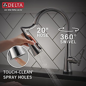 Delta Faucet Emmeline Touch Kitchen Faucet Chrome, Chrome Kitchen Faucets with Pull Down Sprayer, Kitchen Sink Faucet, Touch Faucet, Delta Touch2O Technology, Lumicoat Chrome 9182T-PR-DST