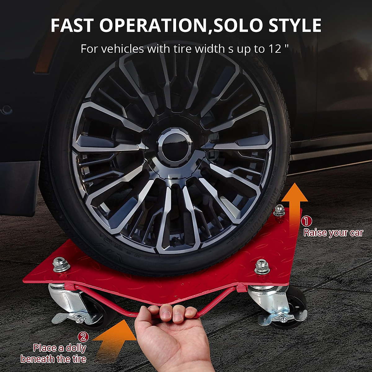 GarveeTech Wheel Dolly - 6000 Lbs Car Moving Dolly, Wheel Dolly Car Tire Stake Set of 4,Heavy-Duty Car Tire Dolly Cart, 16"x12", Red