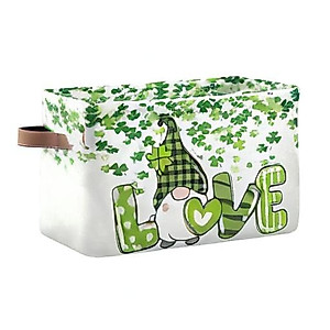 HOYYU St Patrick's Day Gnome Storage Basket Shelf Shamrock Clovers Cute Fabric Laundry Basket Large Foldable Storage Box Cube with Handle Closet Bin Organizer Basket for Kids Toys Cloth Bedroom