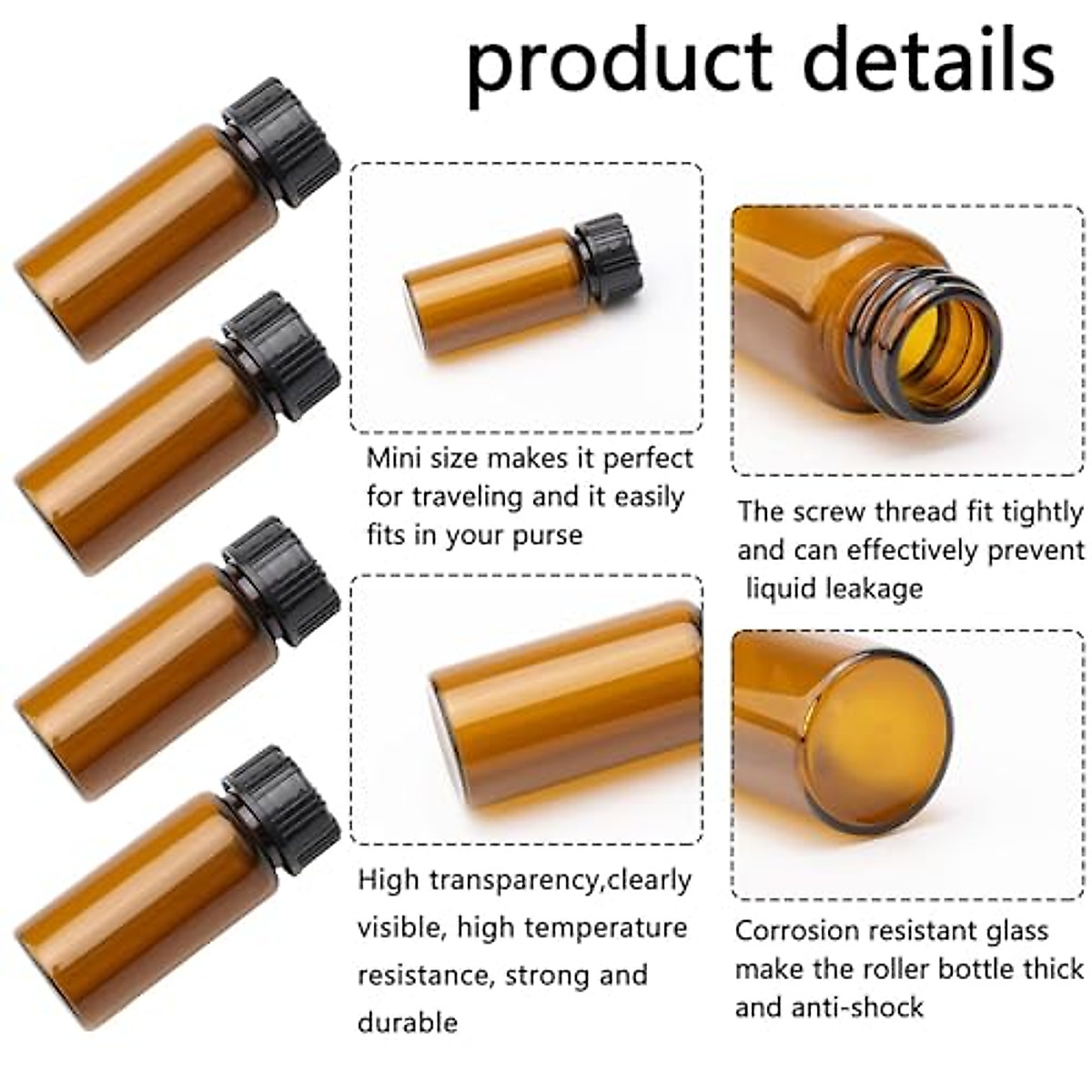 Newzoll Liquid Sample Glass Bottles Vials Screwcap Brown Bottles Capacity 10ml,1/3 Oz Pack of 50