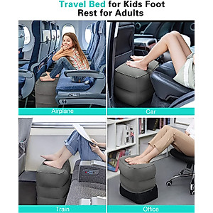 Inflatable Foot Rest for Air Travel, Airplane Footrest Adjustable Height Travel Foot Pillow Kids Bed,Portable Foot Rest Pillow for Kids & Adults on Plane,Car,Train,Office 2Pack (Dark Grey)