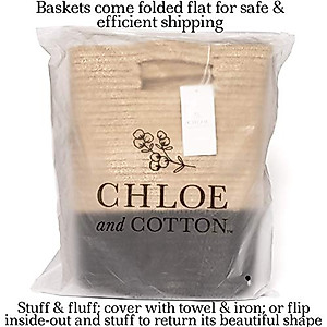 Chloe and Cotton Woven Cube Storage Baskets with Handles | Set of 2 | Cute Decorative Bins For Shelves, Bookcases, Cubbies, & Organizing Containers | Black & Tan