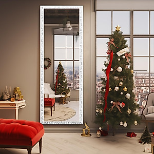 LFT HUIMEI2Y Door Mirror Full Length, Wall-Mounted Mirror Rectangle Tall with Engraving Frame, Over The Door Hanging Mirror for Bedroom, Living Room, Dressing Room, White 50" x14"