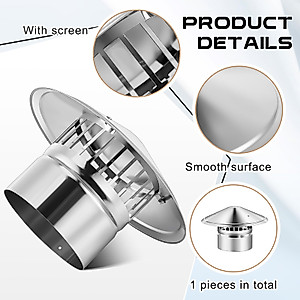 Tandefio 6 Inch Cone Top Chimney Cap Stainless Steel Cone Cap with Screen Chimney Cover Outside Roof Silver Fireplace Screen Cover Exterior Stove Pipe Topper for Vent Flue Family Kitchen Cooking