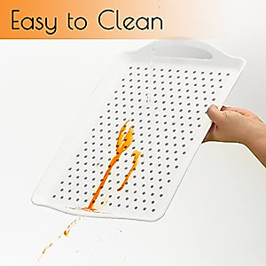 Non-Slip Serving Trays, 3 Pack Large Food Serve Tray with Handle, 16.5 x 11.2 x 1.6 in Trays for Dinner, Drinks, Snacks (White)