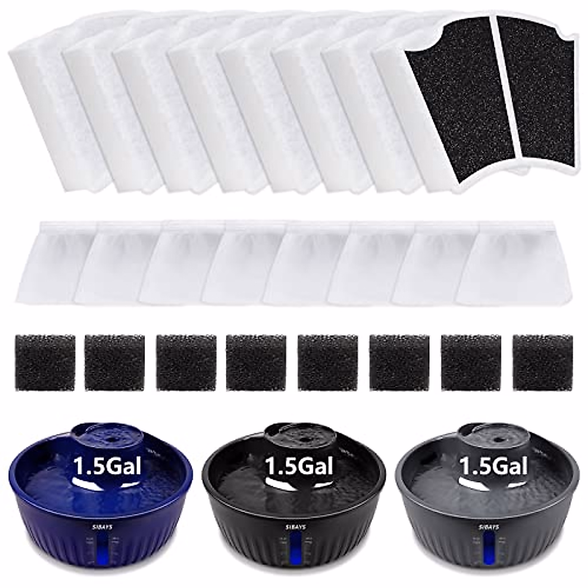8 Pack Replacement Filter Sets【Filter&Sponge&Filter bag】 for SIBAYS 5.8L/200oz Large Automatic Pet Water Fountain,Coconut Shell Activated Carbon and PP Cotton