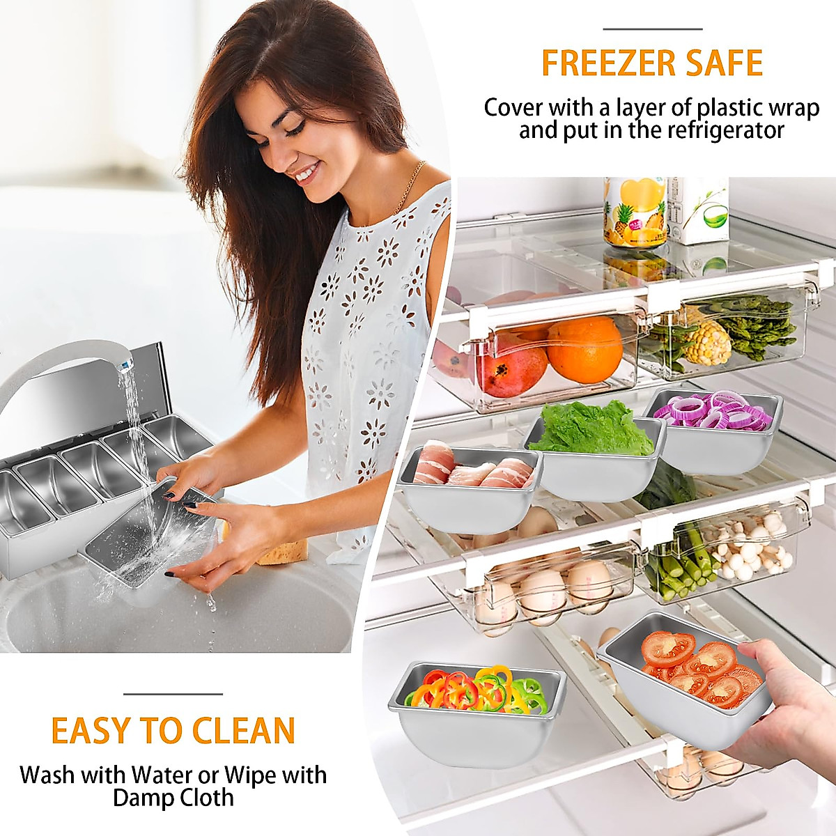 AshKiz Pizza Topping Station, Stainless Steel Pizza Topping Station with 5 Removable Containers for Salad Bar and Nacho Bar and Grill Table