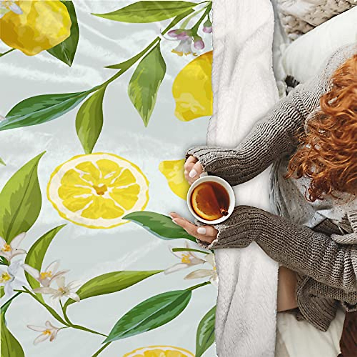 Throw Blanket Lemon Tree Flower, Cozy Fleece Blanket, Christmas Throws, Sherpa Blanket, Super Soft Blanket for Winter, Flannel Blankets for Bed Couch, Warm and Cozy Flannel Bedding Throws