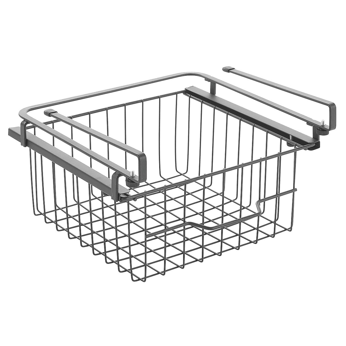 mDesign Compact Hanging Pullout Drawer Basket - Sliding Under Shelf Storage Organizer - Metal Wire - Attaches to Shelving - Easy Install - for Kitchen, Pantry, Cabinet - Graphite Gray