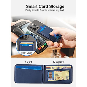 TopMade for Magsafe Wallet, Magnetic Wallet Card Holder with Adjustable Phone Stand, Leather Magnetic Phone Wallet for iPhone 15/14/13/12 Series, Open ID Window, RFID Blocking, Fit 6 Cards, Blue