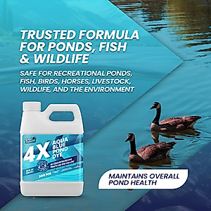 Aqua Blue Pond Dye 4X Concentrate, Lake & Pond Dye Blue for Aqua Blue Water, Ideal Pond Blue Dye & Lake Colorant, Aquashade Pond Dye That Protects Against Sunlight, Safe for Fish & Wildlife, 32 oz