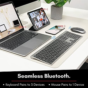 Macally Premium Bluetooth Keyboard and Mouse for Mac - Multi Device - Rechargeable Mac Wireless Keyboard and Mouse Combo (110 Keys) - Slim Keyboard Mouse for MacBook and iMac - Space Gray