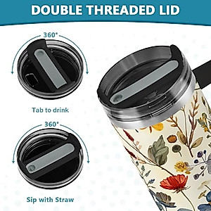 FRCSDIY Beautiful Flowers Insulated Tumbler with Handle and Straw Lid,30oz Leakproof Stainless Steel Cup BPA-Free Water Bottle
