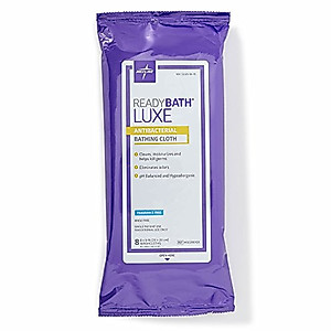 Medline ReadyBath LUXE Antibacterial Body Cleansing Cloths Wipes, Fragrance Free, Extra Thick Wipes (8 Count Pack, 24 Packs)