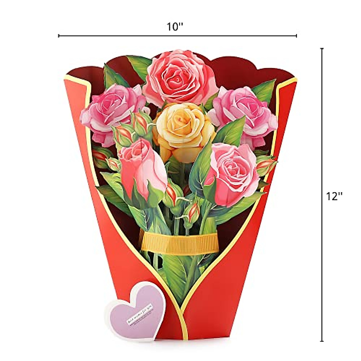 MONJITA Pop Up Flower Bouquet, 3D Paper Flower Card for Mom Dad Girlfriend Boyfriend Grandparents Sister Brother Friends, Thank You, Thinking of You Card (Rose)