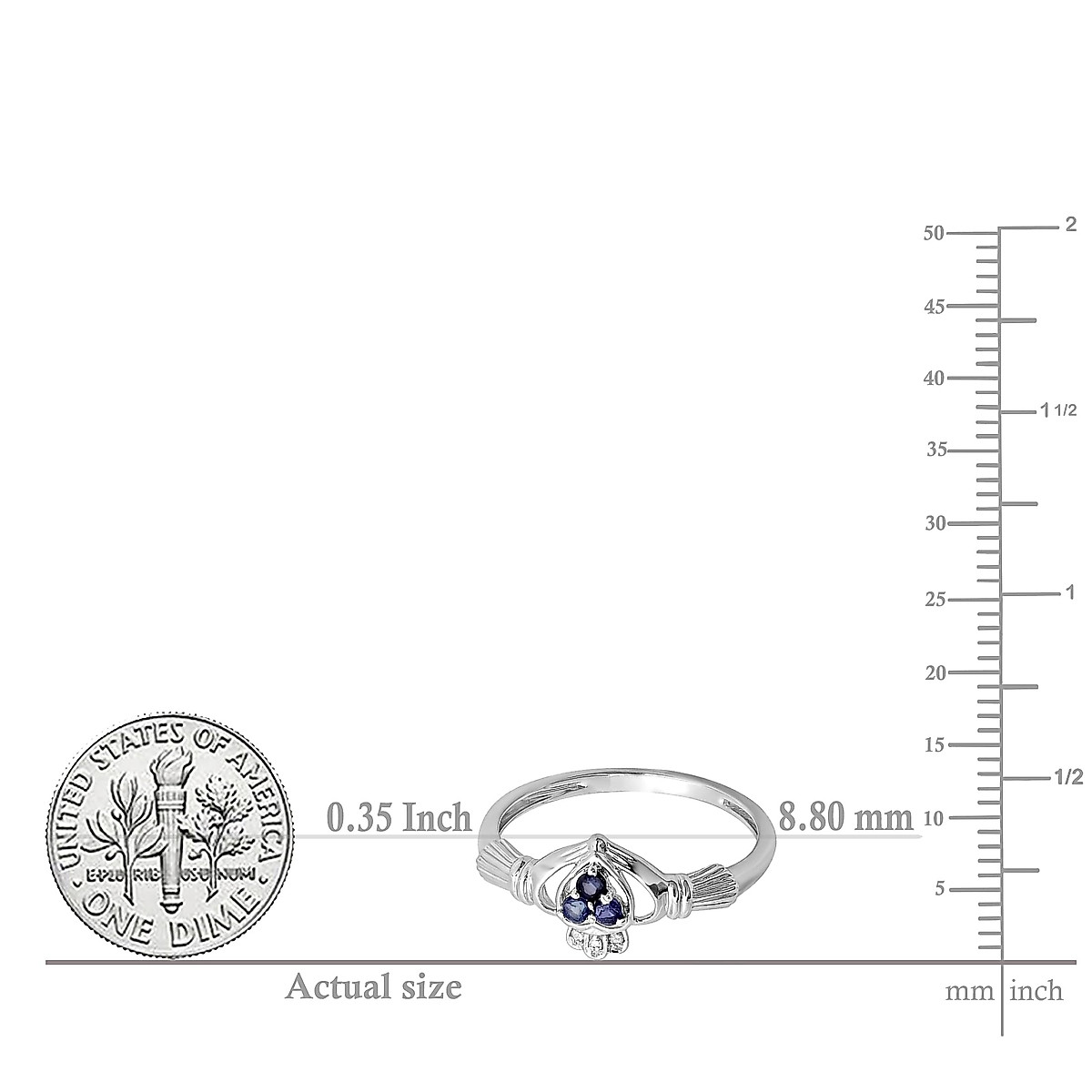 Dazzlingrock Collection Round Natural Blue Sapphire & White Diamond Promise Irish Love & Friendship Claddagh Heart Shape Ring for Women in 18K White Gold Size 8