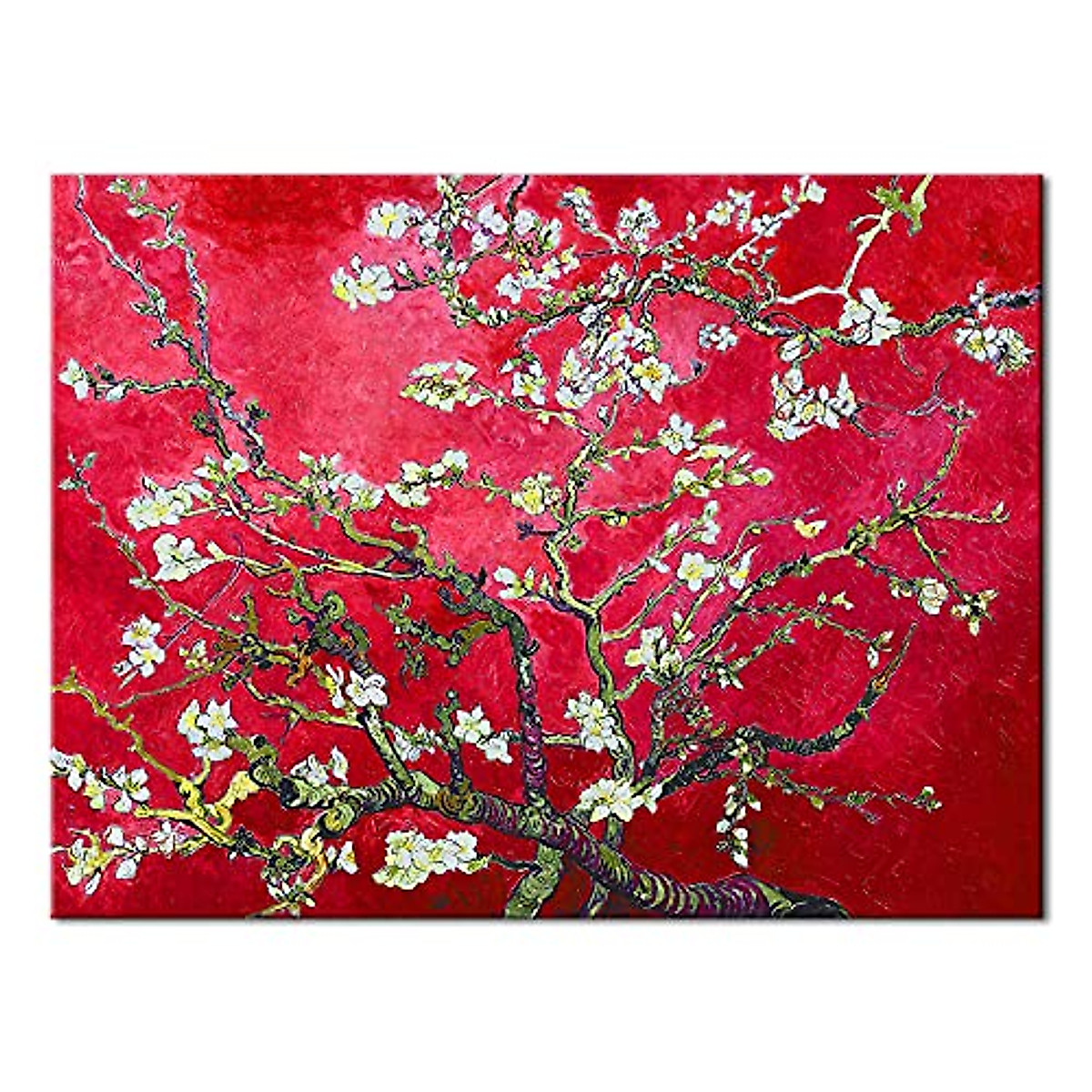 Wieco Art Red Almond Blossom Tree Vincent Van Gogh Paintings Reproduction Canvas Prints Wall Art for Home Decor and Wall Decor Classical Flowers Pictures Artwork