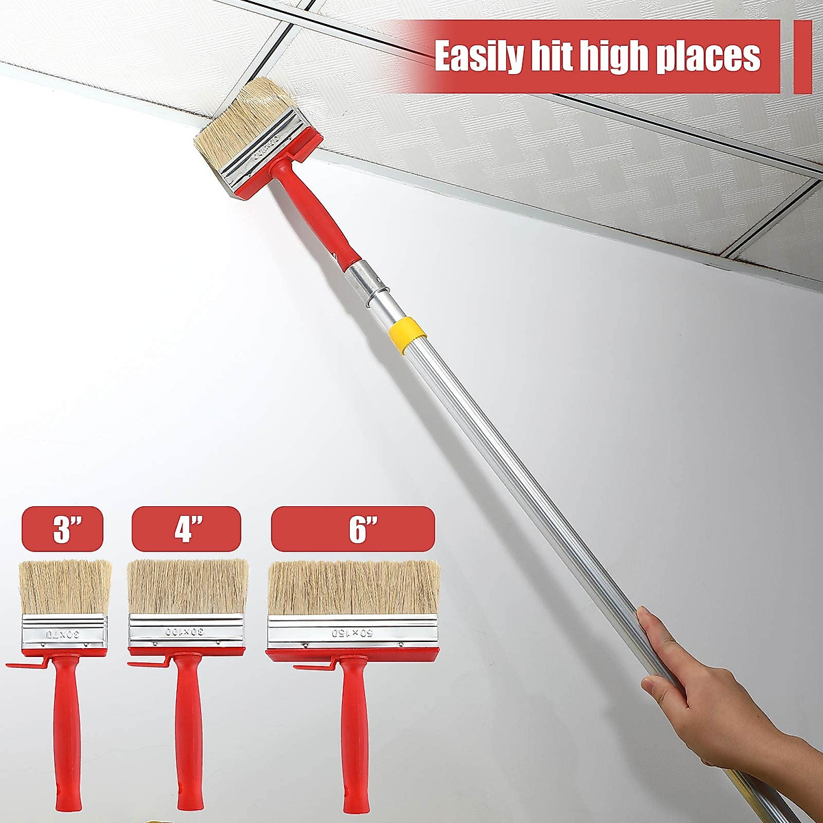 3 Pieces Deck Stain and Sealer Block Paint Brushes on Wood Heavy Duty Brush Paint Brushes for Walls Applicator for Painting Staining Decking Fence, 3 Inch, 4 Inch and 6 Inch, Set of 3 (Red)