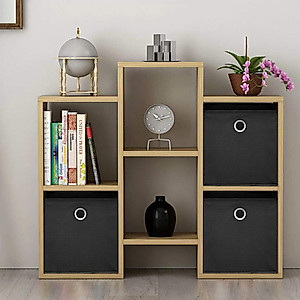 i BKGOO Foldable Storage Cube Drawer Bins Collapsible Fabric Storage Boxes with Round Metal Grommets for Organizing Shelf Nursery Home Closet 4 Pack Black 11" x 11" x 11"