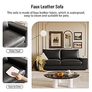 Valthie Faux Leather Couch, Mid Century Modern Comfy Loveseat Sofa with Wide Arm, Side Pockets, Solid Wooden Frame for Office, Living Room and Bedroom, 2 Seater (Black, 71.25 Inches)