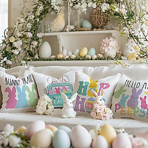 GEEORY Easter Pillow Covers 18x18 Set of 4 Easter Decorations for Home Bunny Truck Hello Peeps Hip Hop Pillows Easter Decorative Throw Pillows Spring Easter Farmhouse Decor