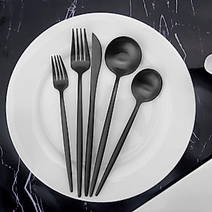 Matte Black Silverware Set, Vanys 20 Piece Stainless Steel Cutlery Flatware Set, Kitchen Utensil Sets for 4, Tableware With Knife Spoons And Forks Set, Satin Finished Polished