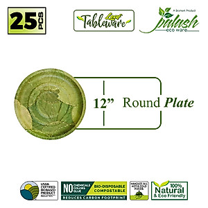 Palash - Sal Leaf Dinnerware Set Eco-friendly Biodegradable |Theme Party, Wedding, Dinner 12"Plates (12" Round Plate | Pack of 25)
