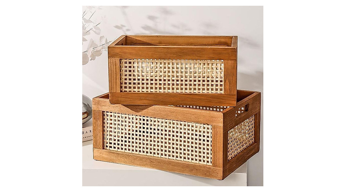Handmade Bamboo Storage Basket with Wooden Frame | Home Organizer