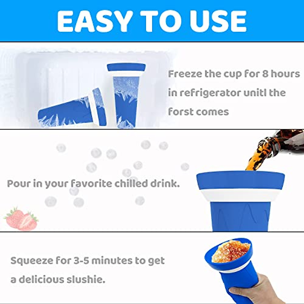 GUICAMI Slushie Maker Cup,Slush Cup,Portable and Double Silicone Layer Ice Cream Maker,Magic Quick Frozen Ice Cup for Milk Shake,Smoothies and DIY Drinks,Blue