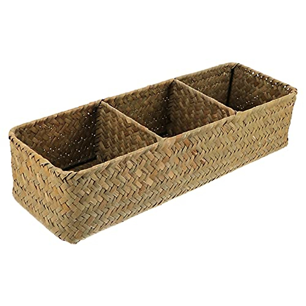 YARNOW Woven Shelf Baskets Storage Baskets Seagrass Wicker Baskets Makeup Holder Organizer Divided Storage Bins Box Container Sundries Organizer Cosmetic Storage Box for Bedrooms Home