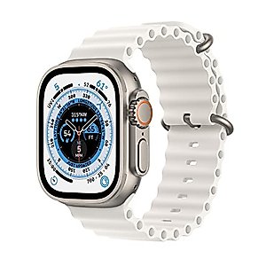 Apple Watch Ultra [GPS + Cellular 49mm] Titanium Case with White Ocean Band, One Size (Renewed)