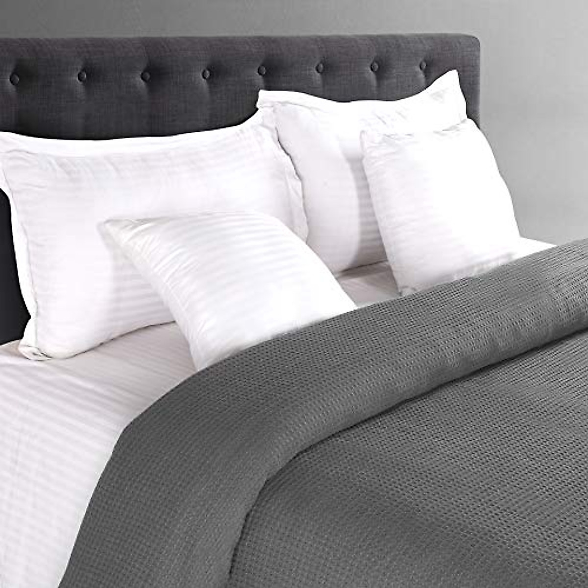 Glamburg 100% Cotton Thermal Blanket, Breathable Bed Blanket King Size, Soft Waffle Blanket, King Blanket, All Season Cotton Blanket, Charcoal