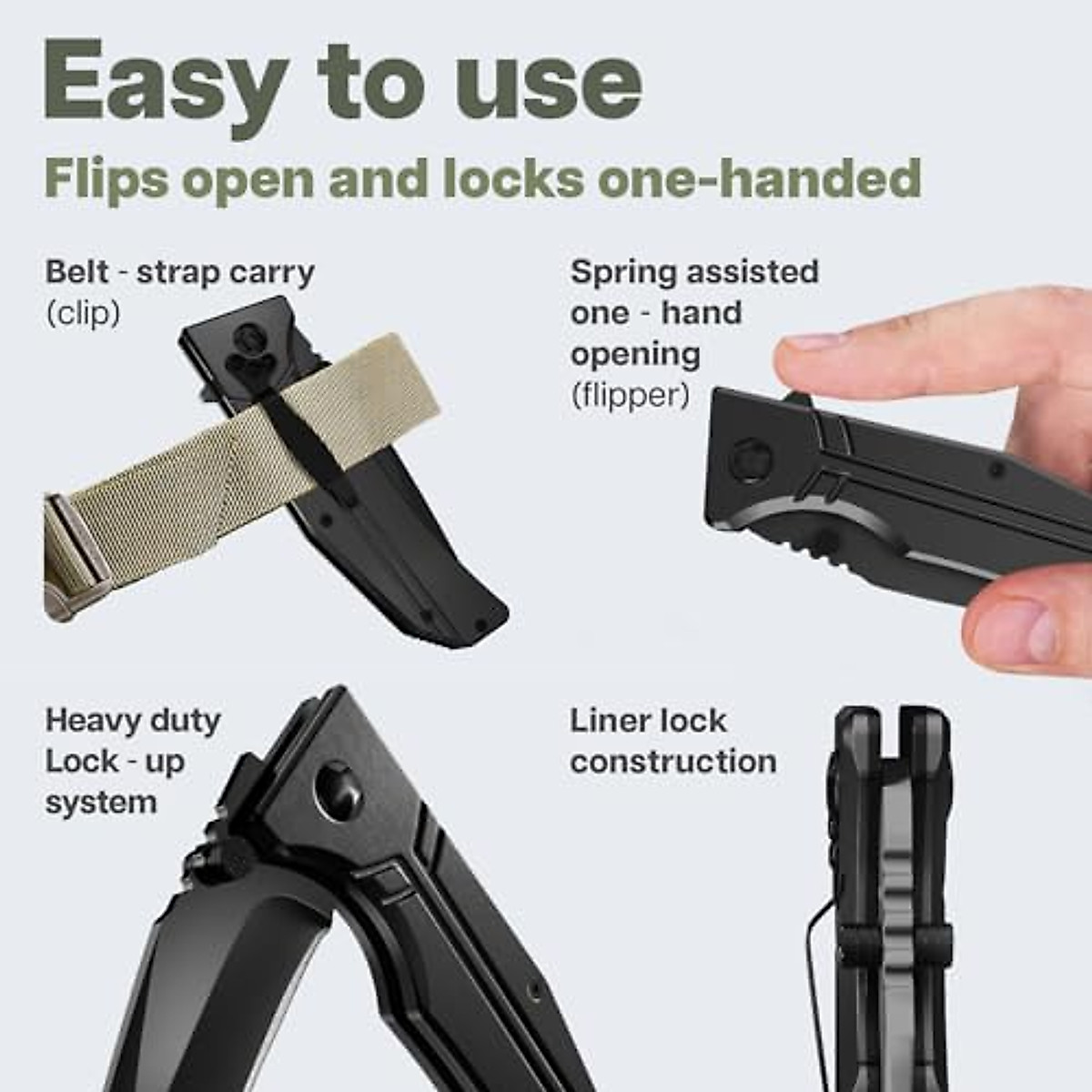 Grand Way Tactical Knife for Men - 3.5" Blade Black Pocket Knife with Pocket Clip Aluminum Handle - Cool Sharp Folding Knives for Military Work Survival Outdoor - Birthday Gifts for Dad 140106 B