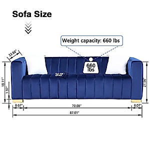 FCNEHLM Modern Velvet Sofa, 3 Seater Sofa for Living Room, Bedroom, Velvet Upholstered Sofa Couch with Stainless Steel Legs, 2 White Pillows Included