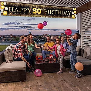 TZSS 30th Birthday Decorations for Men Women, Black and Gold Happy 30th Birthday Banner Yard Signs, 30th Birthday Indoor Outdoor Party Decorations（118" X 20"）
