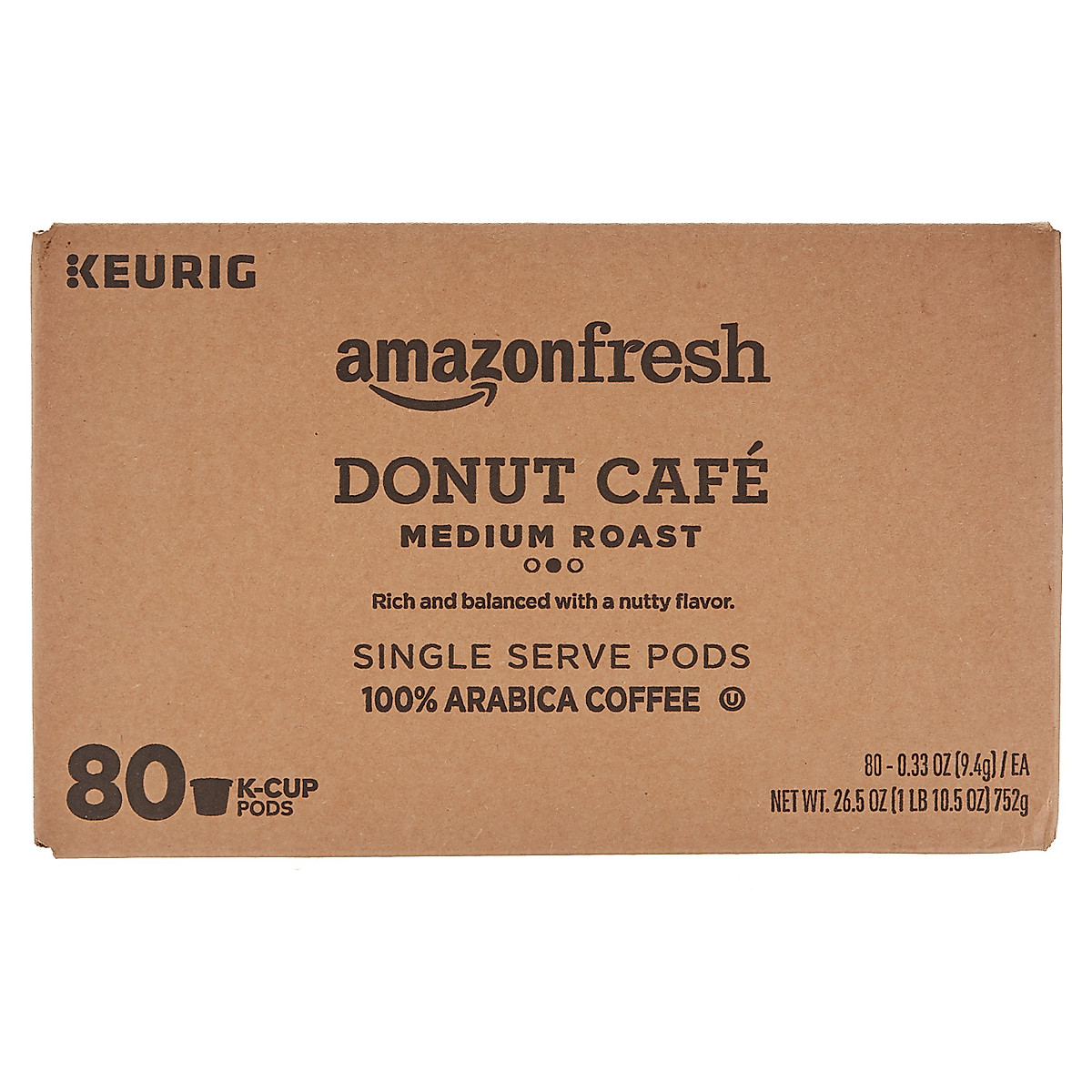 AmazonFresh Donut Cafe 80 Ct. K-Cups, Medium Roast, Keurig K-Cup Brewer Compatible