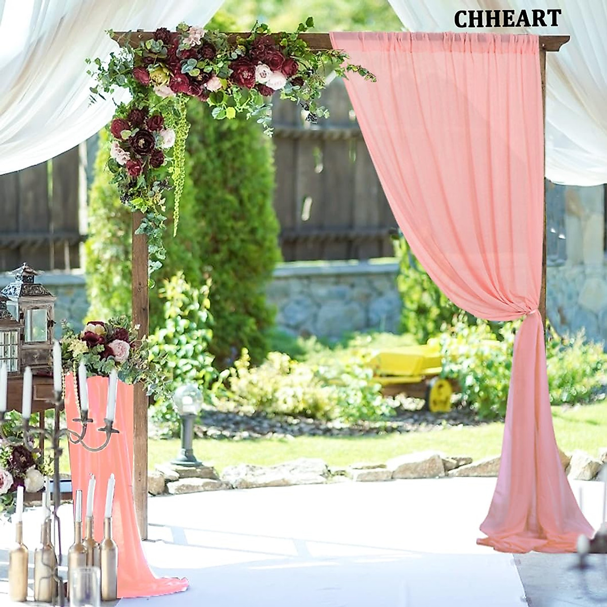 Pink Chiffon Wedding Party Stage Drapes - 10ft Long, 2 Panels, Rod Pockets