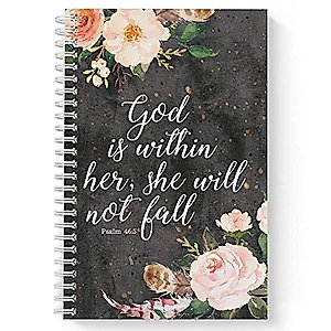 Softcover She Will Not Fall 5.5" x 8.5" Religious Spiral Notebook/Journal, 120 College Ruled Pages, Durable Gloss Laminated Cover, White Wire-o Spiral. Made in the USA