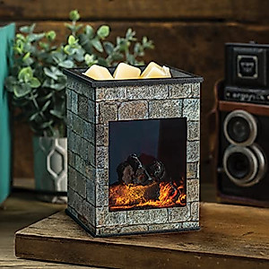 CANDLE WARMERS ETC. Fireplace Illumination Fragrance Warmer- Light-Up Warmer for Warming Scented Candle Wax Melts and Tarts to Freshen Room, Grey Hearthstone