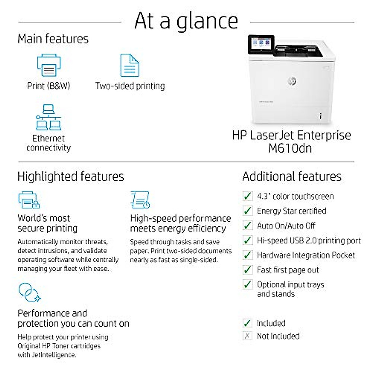HP LaserJet Enterprise M610dn Monochrome Printer with built-in Ethernet & 2-sided printing (7PS82A)