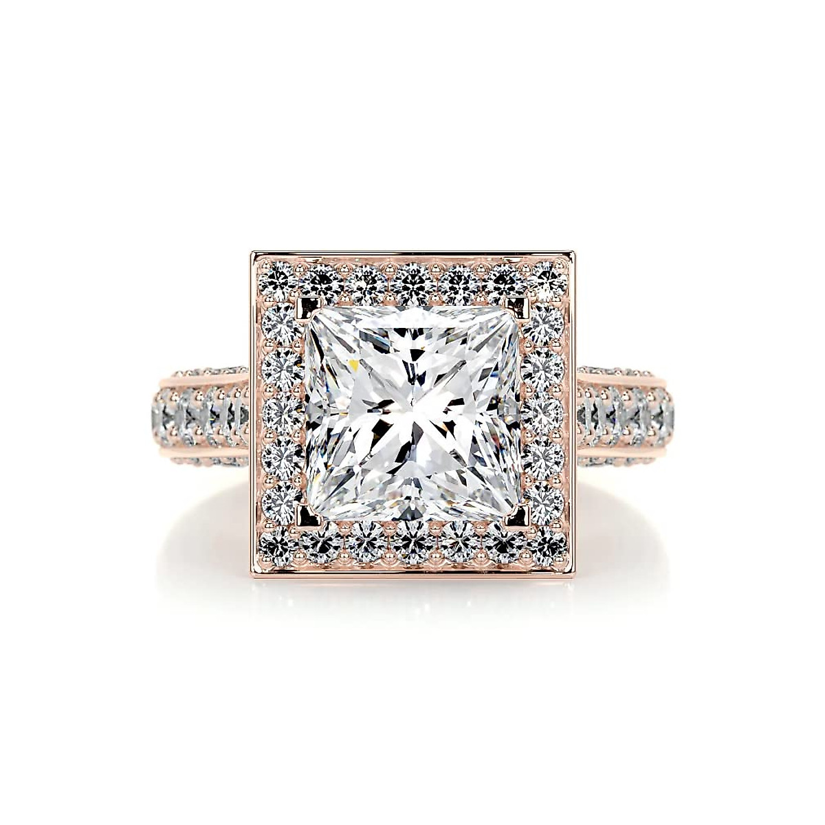 Solid Gold Handmade Engagement Ring 3 CT Princess Cut Moissanite Diamond Halo Bridal Wedding Rings for Anniversary Propose Gift (18K Solid Rose Gold)