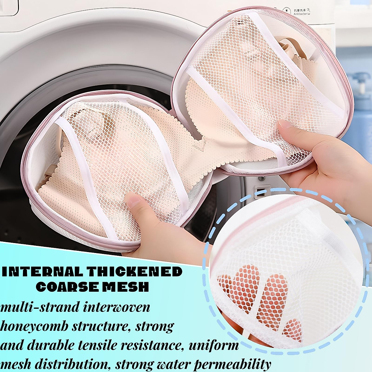 ZCYJHOT 2Pcs Underwear Laundry Bag with Zipper，Bra Washing Bag for Laundry Mesh，Honeycomb Mesh Laundry Bags for Delicates, Large Lingerie Wash Bag Pink(7.87in*7.87in)