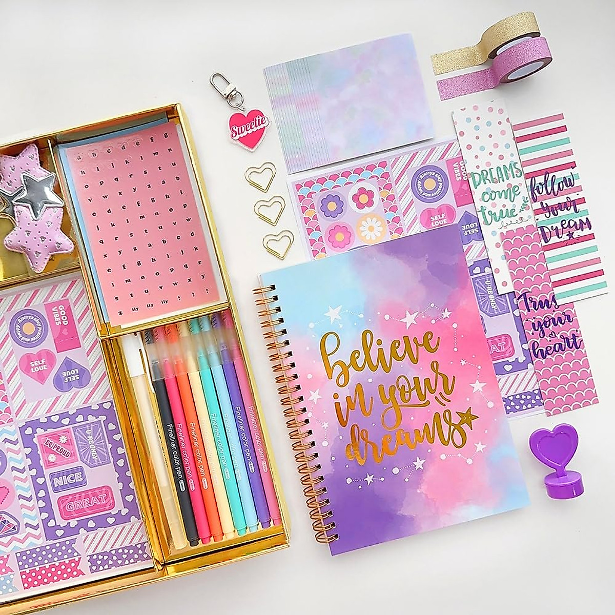 DIY Journal Kit for Girls - 48pcs DIY Journal Set for Tween & Teen Girls, Stationery Set, Scrapbook & Diary Supplies Set, Journaling Art Crafts Kit, Ideal Gifts for 8 9 10 11 12 13 14 Year Old Girl