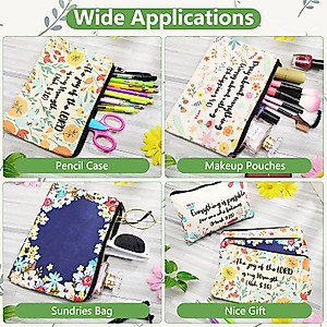 4 Pieces Inspirational Bible Verse Pencil Pouch Christian Pencil Case Scripture Canvas Makeup Bags for Students Office Journaling Supplies (Bible Verse Pattern,8.7 x 5.5 Inch)