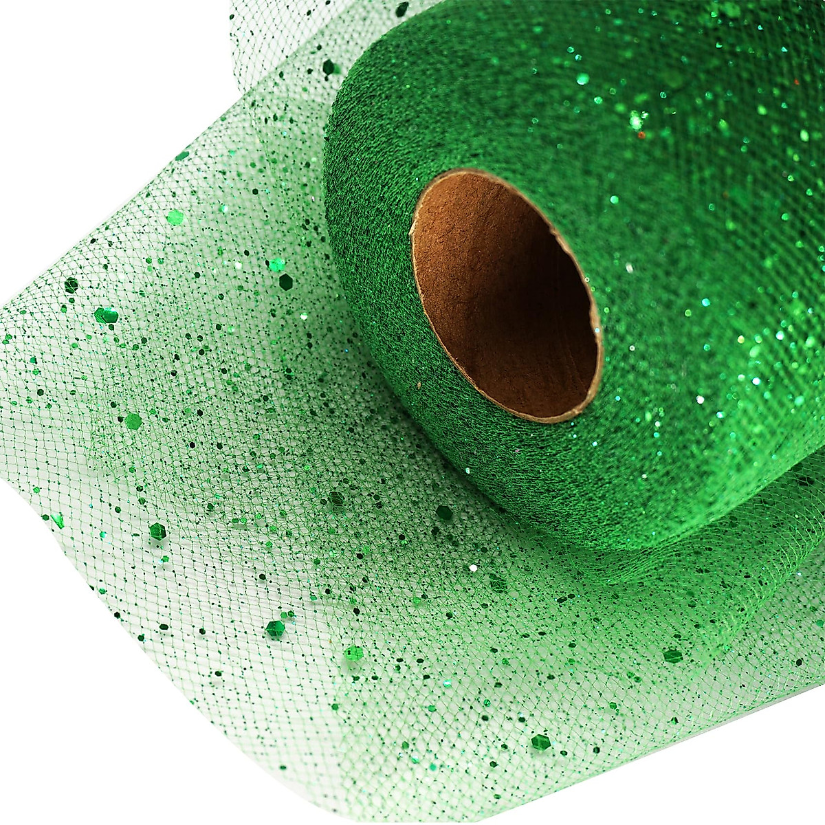 Glitter Tulle Fabric Rolls 6 Inch 50 Yards (150FT) Sequin Sparkling Ribbon Spool Netting for Wedding, Tutu Skirt, Gift Wrapping, Party Decoration (Emerald Green)