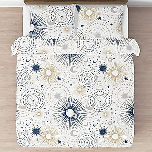 Sweet Jojo Designs Star and Moon Boy or Girl Full/Queen Bedding Set Kids Comforter Childrens Size - 3 Pieces - Navy Blue, Gold, and Grey Celestial Sky Stars Gender Neutral Unisex