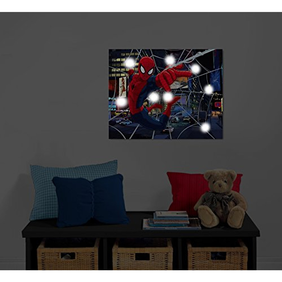 Idea Nuova Spider-Man LED Canvas Wall Art, Children's Home Décor, Bedroom