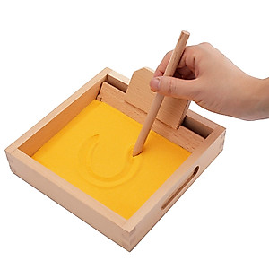Suwimut Montessori Sand Tray, Montessori Letter Formation Sand Writing Tray with Wooden Pen for Kids Writing Letters and Numbers, Gifts for Preschool Kids Sand Box Toys