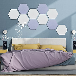 Troystudio Thickened Acoustic Panels Self-adhesive - 12 X 12 X 0.5 Inches 12 Pack Hexagon Sound Absorbing Panel, Recording Studio Acoustical Treatments Soundproof Wall Panels